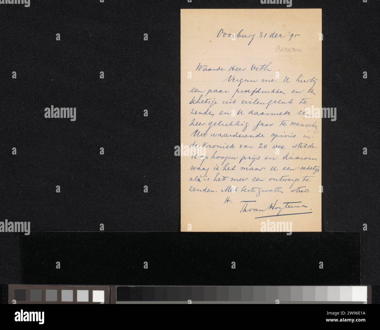 Brief an Jan Veth, Theo van Hoytema, 1895 Brief Voorburg Tuschschrift ...