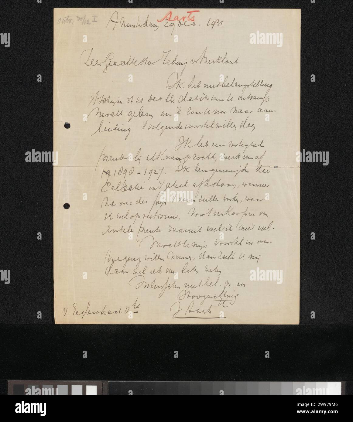 Brief an Jonkheer Hendrik Teding van Berkhout (1879-1969), Johannes ...