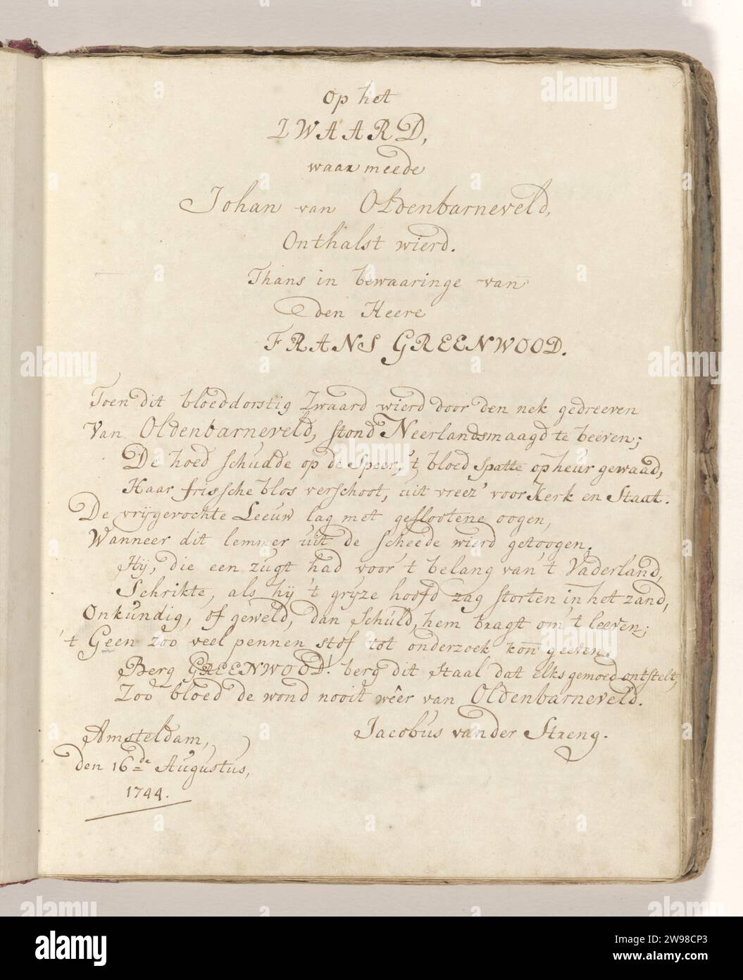 Gedicht über das Schwert, mit dem Johan van Oldenbarnevelt 1619 ...