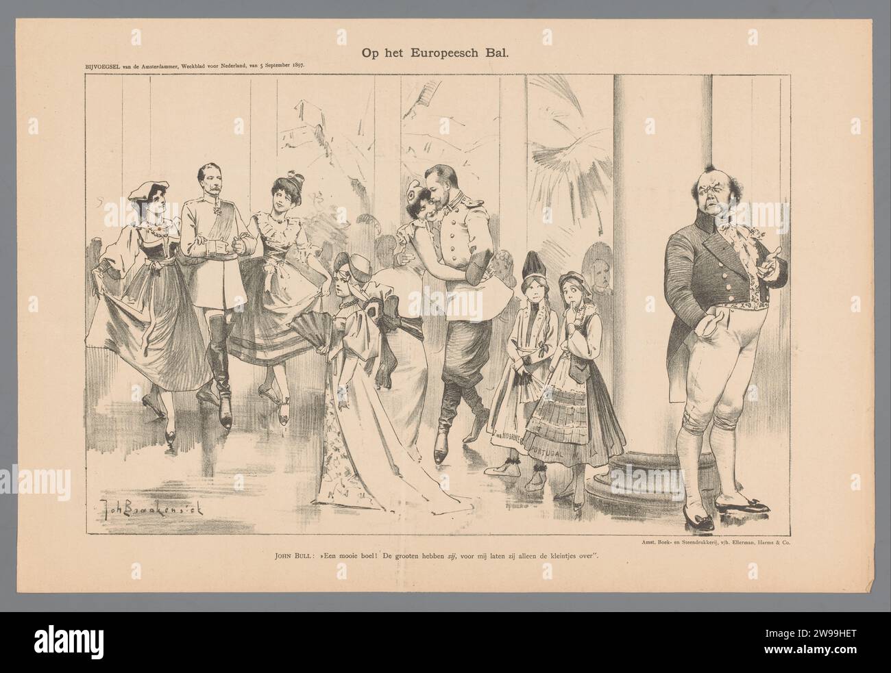 Über den Europäischen Bal, Johan Braakensiek, Amsterdam Papier von 1897 ...