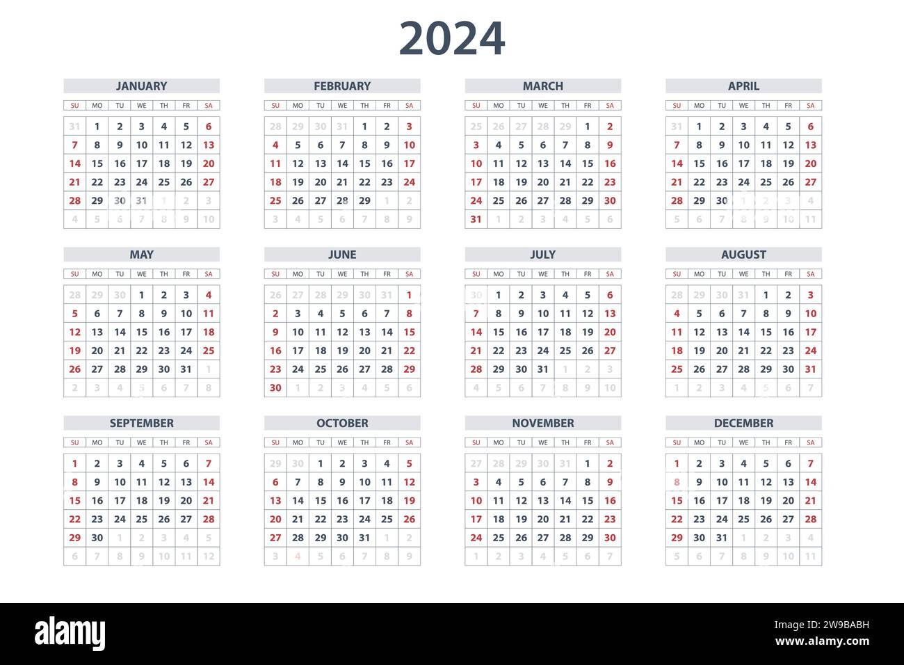 Kalender-Planer für 2024. Kalendervorlage für 2024. Firmenkalender und ...