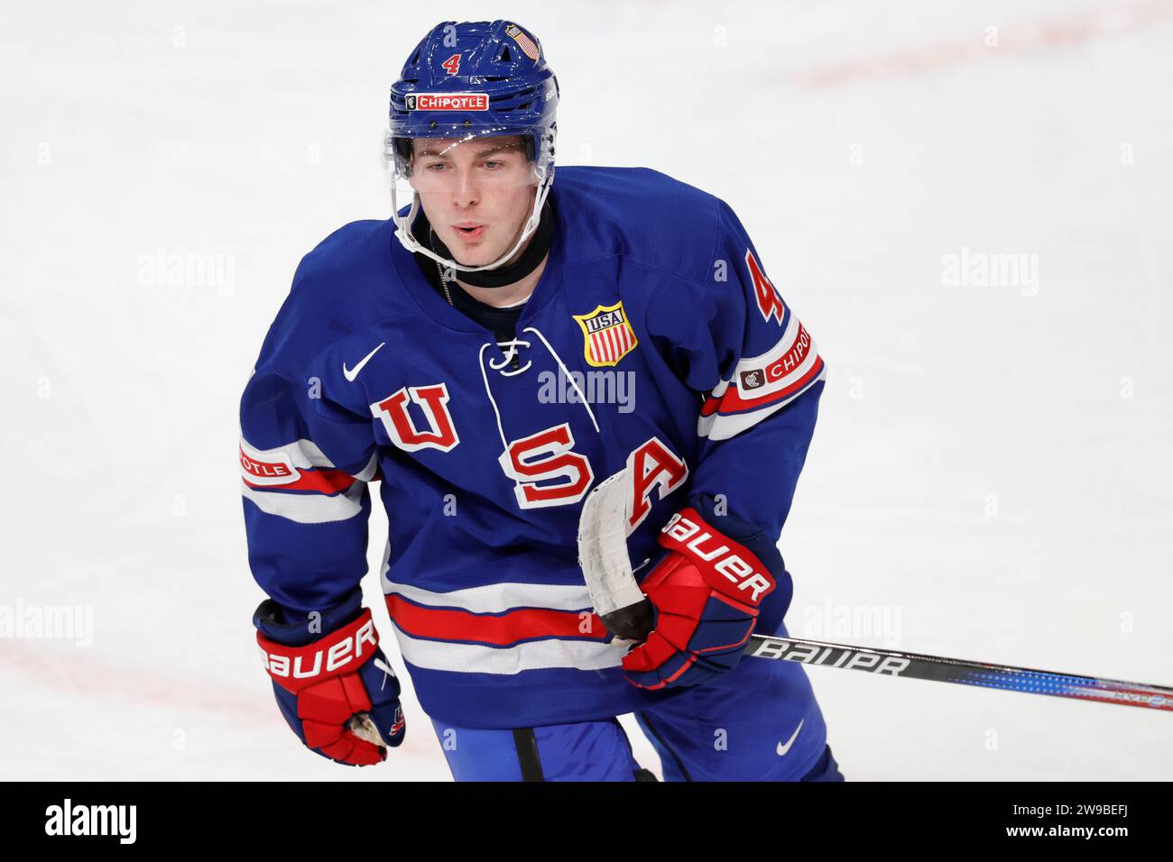 Gavin Brindley erzielte beim Eishockeyspiel der IIHF Junior ...