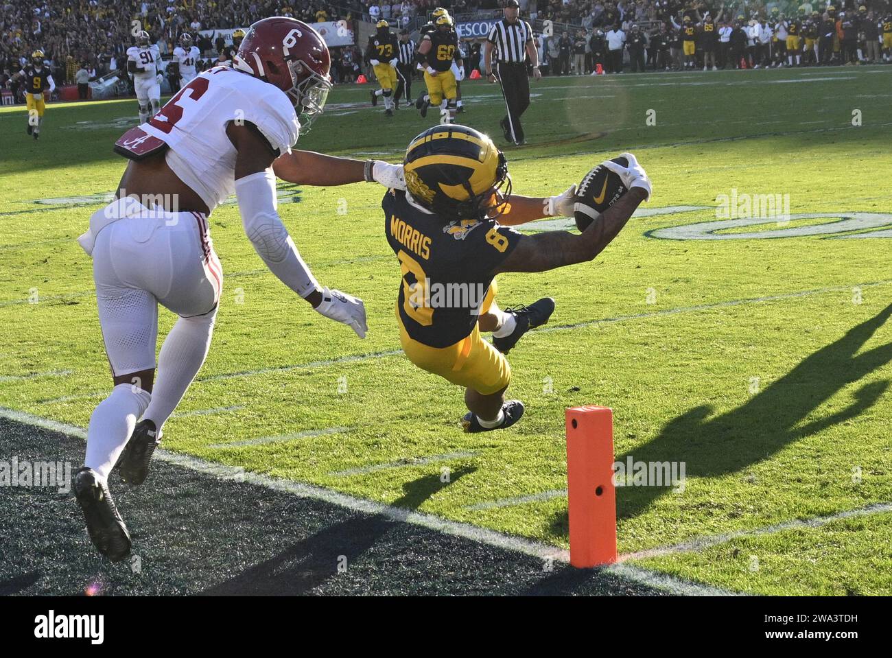 Pasadena, Usa. Januar 2024. Michigan Wolverines Wide Receiver Tyler Morris erzielte im zweiten ...