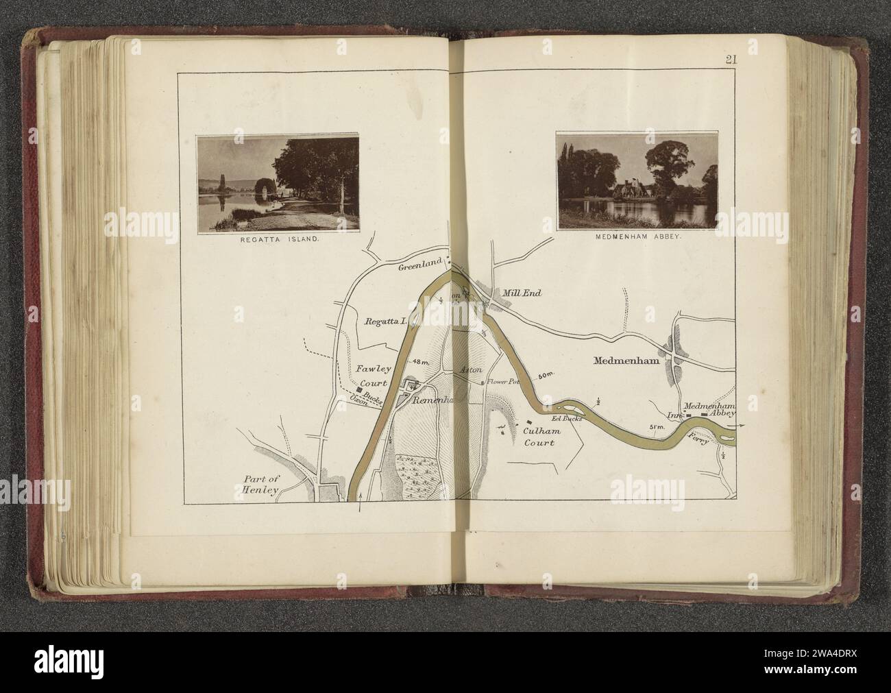 Karte mit zwei Bildern von Orten entlang der Themse, in oder nach 1878 ...