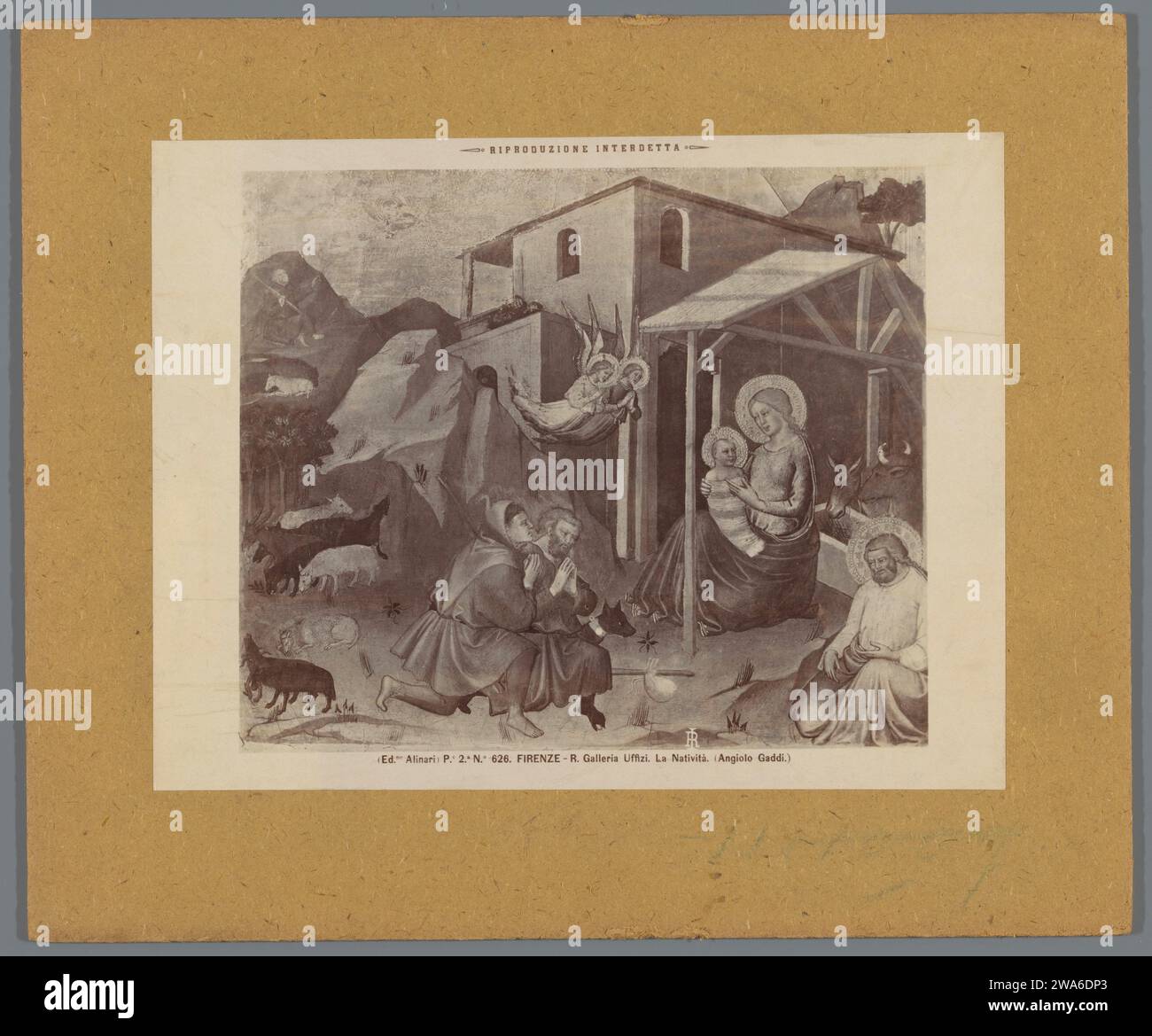 Fotoproduktion eines Gemäldes von A. Gaddi, das die Anbetung der Hirten darstellt, um 1875 - um ...