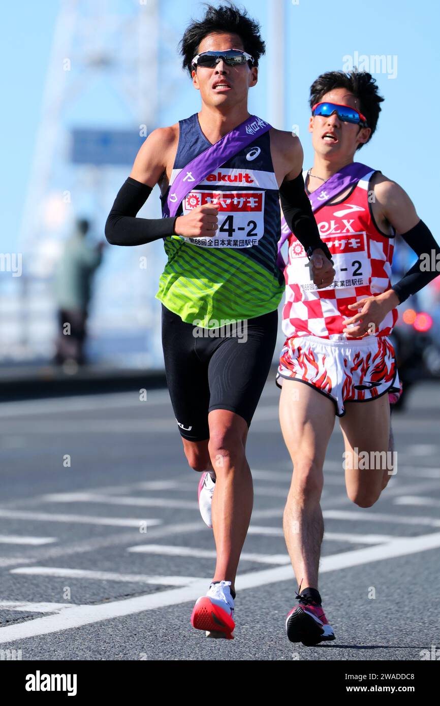 Präfektur Gunma, Gunma, Japan. Januar 2024. (L-R) Yusuke Ogura (), Tsubasa Ichiyama (), 1 ...