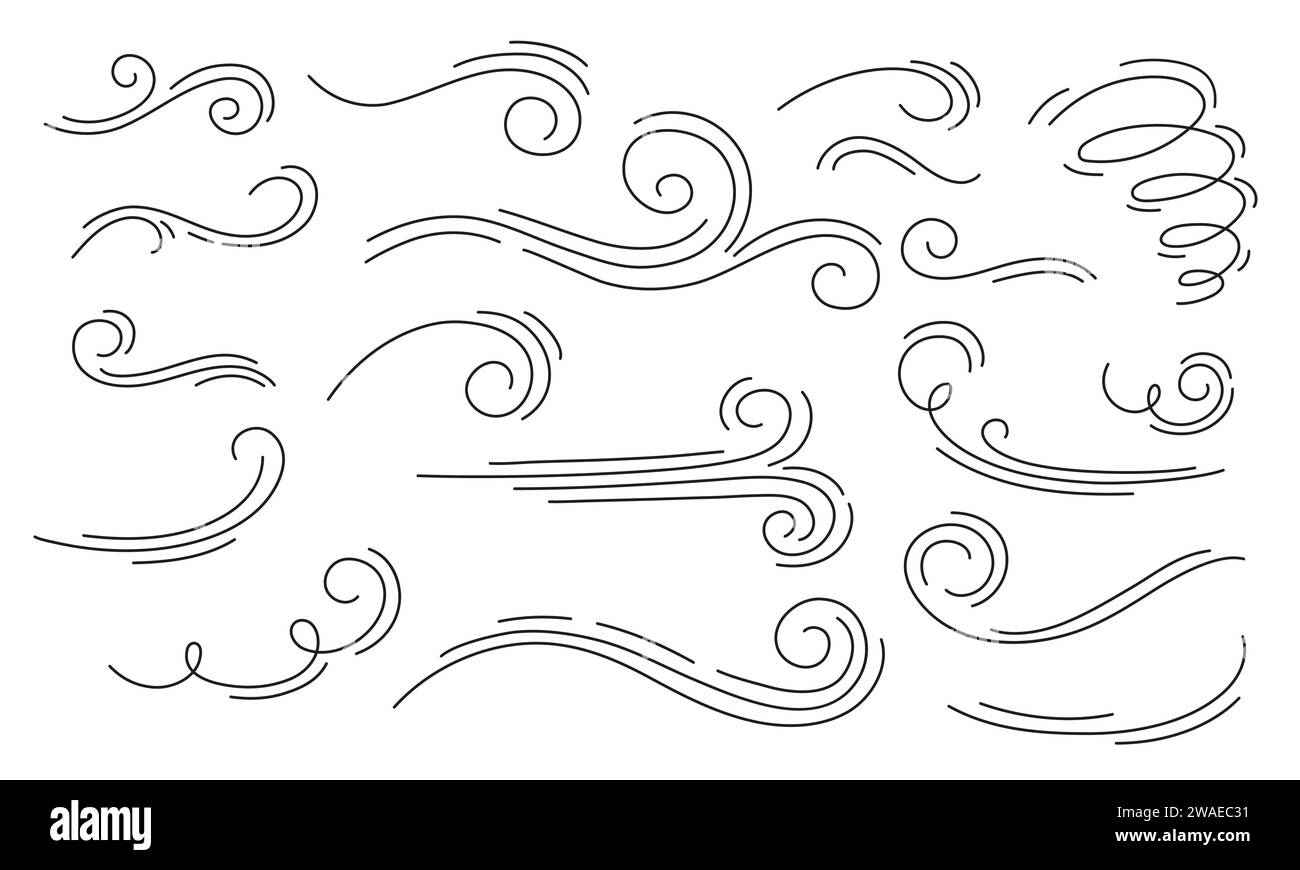 Doodle Air Windbewegungen, Hurrikanstoß und windige Sturmflußwellen ...