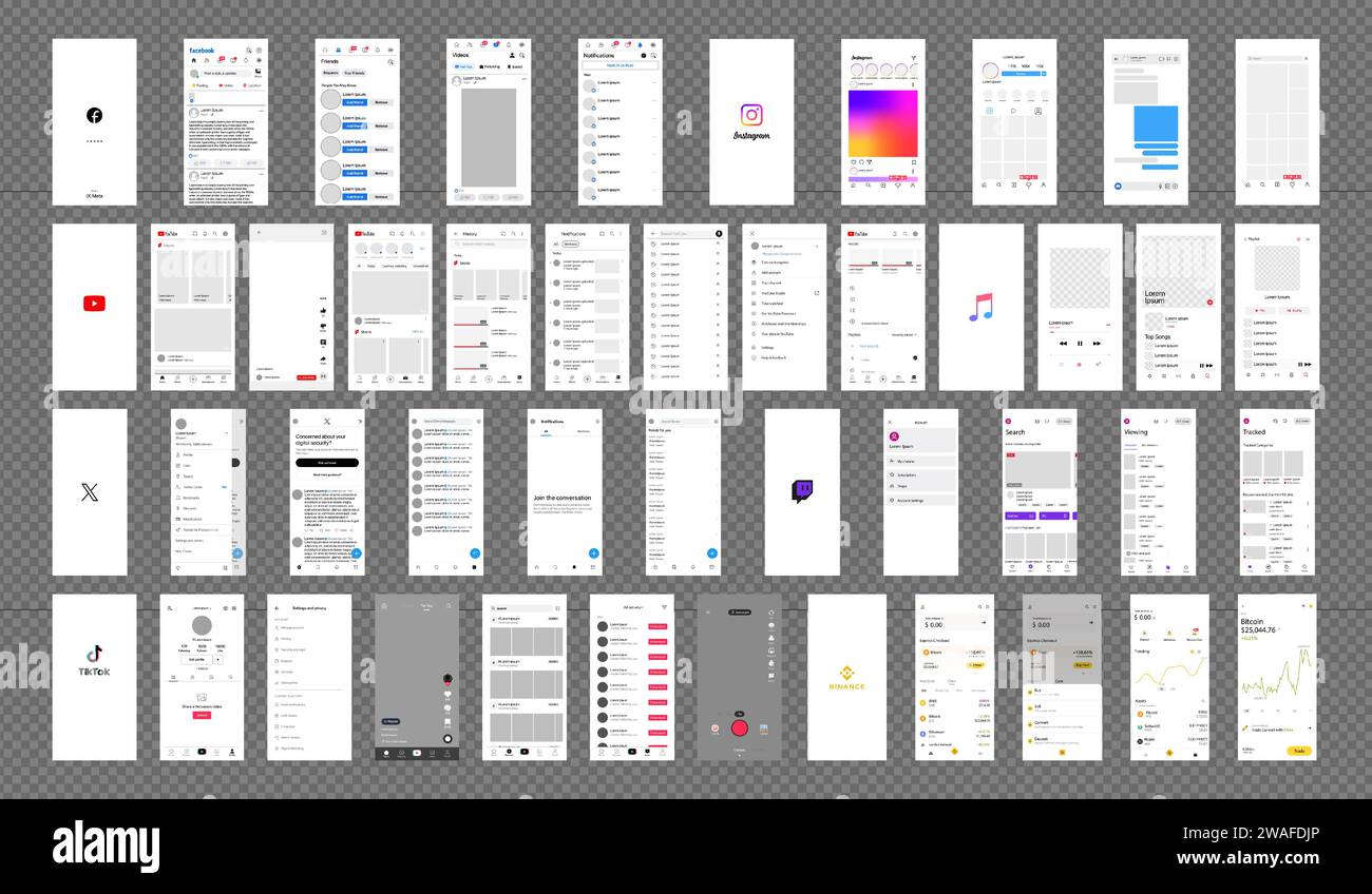Tik Tok, Youtube, instagram und facebook, Twiiter, x.com, x, Twitch, Binance, Apple Music Mockup ...