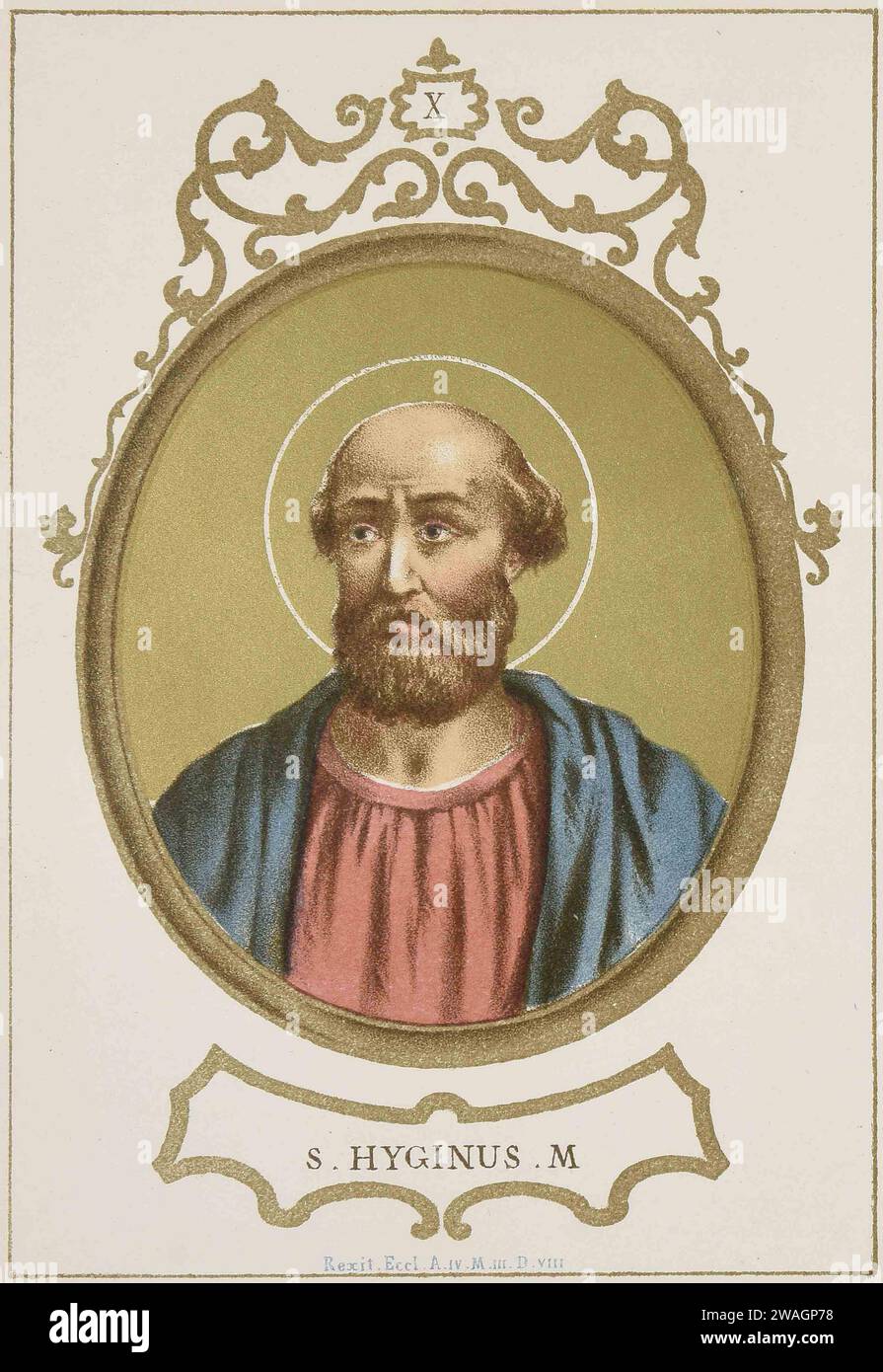 Eine Illustration von Papst Hyginus aus dem Jahr 1879, der von 136 bis ...