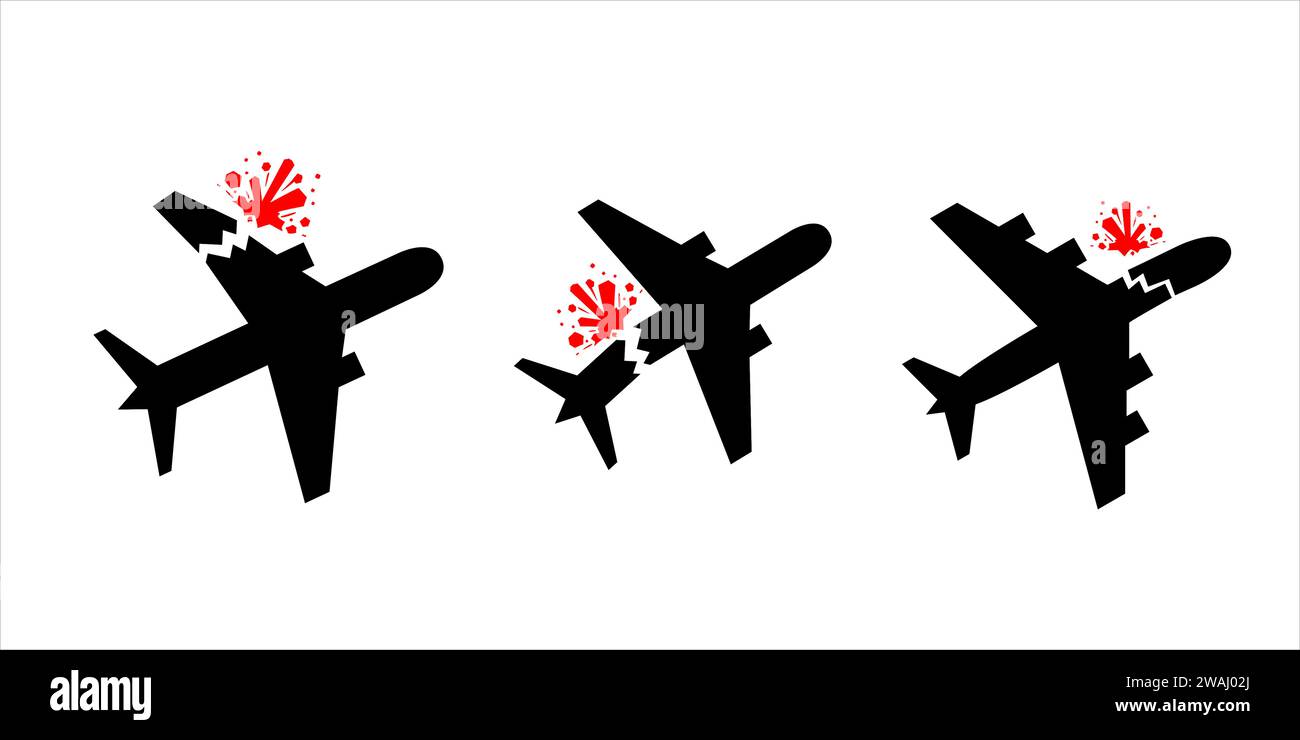 Vektor-Ebene Crash Unfall Silhouette Illustration Symbol Set Silhouette ...