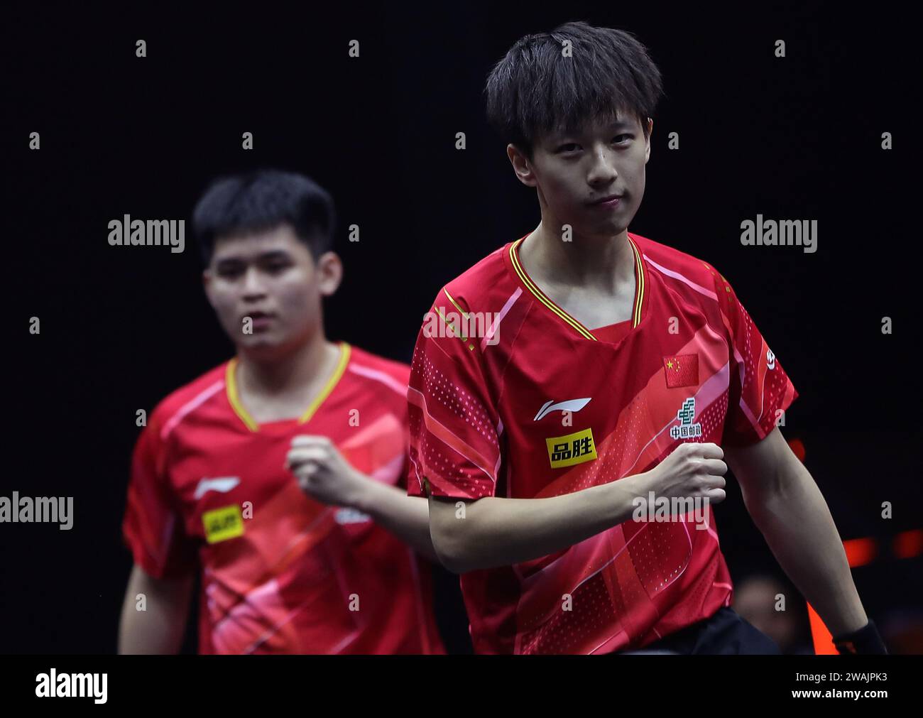 Doha, Katar. Januar 2024. Lin Gaoyuan (R)/Lin Shidong feiern beim ...