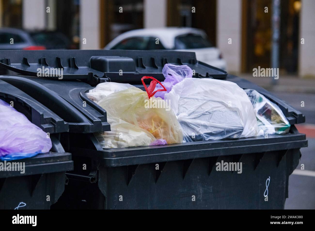 Düsseldorf 05.01.2024 Mülltonne Kunststoff Plastik Recycling Müll ...