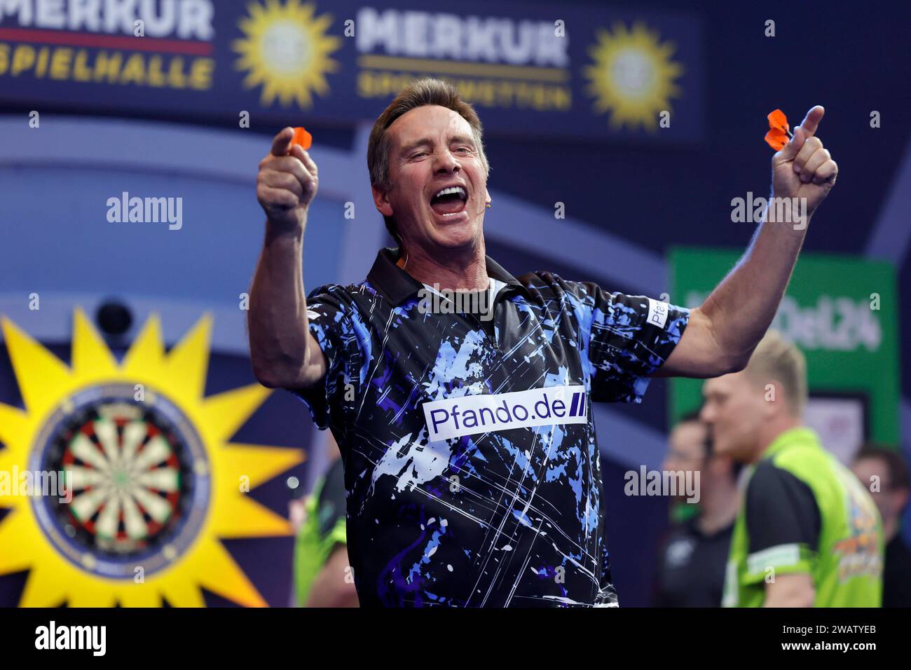 Moderator Jürgen Milski bei der Pro7 Promi Darts WM 2024 übertragen von ...