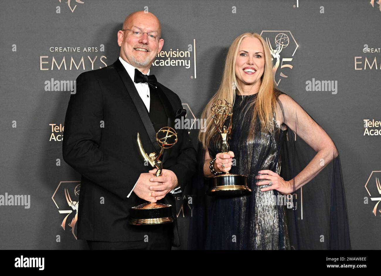 Derek Sullivan and Denise Wingate with their Emmy for outstanding ...