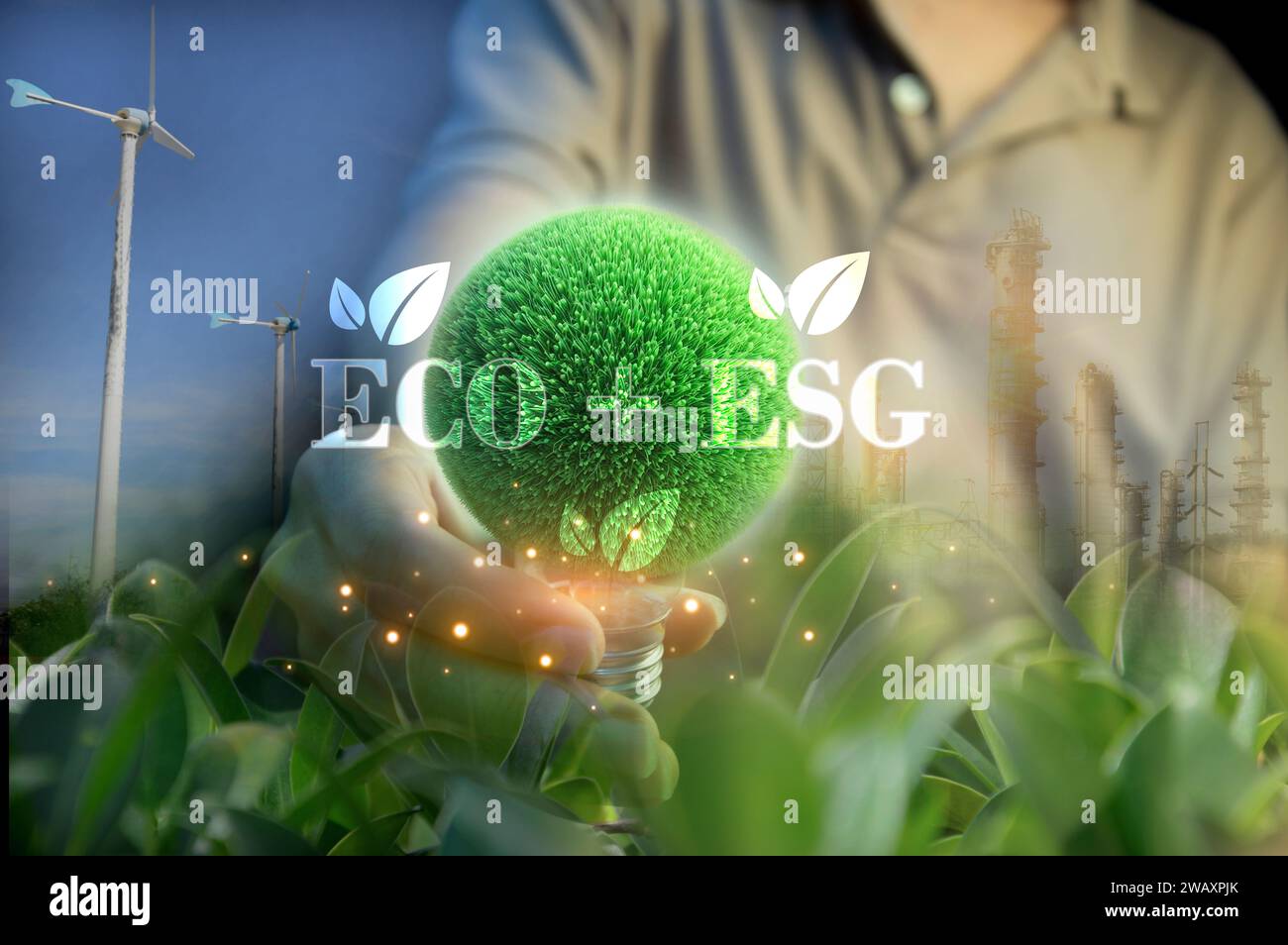 Ideen zur Verringerung der Kohlendioxidemissionen werden auf saubere Energie für eine grüne Welt ...