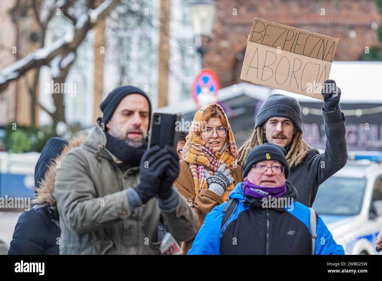 Danzig, Polen. Januar 2024. Danzig, Polen 7. Januar 2024 Demonstranten, die an einem sehr ...