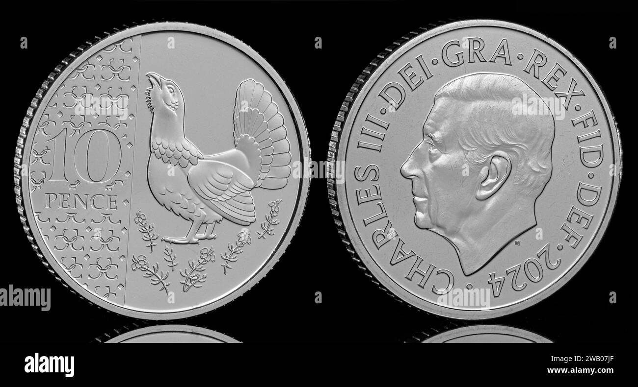 Die Auerhahn-10-Pence-Münze aus dem Definitive Annual Coin Set 2024 mit ...
