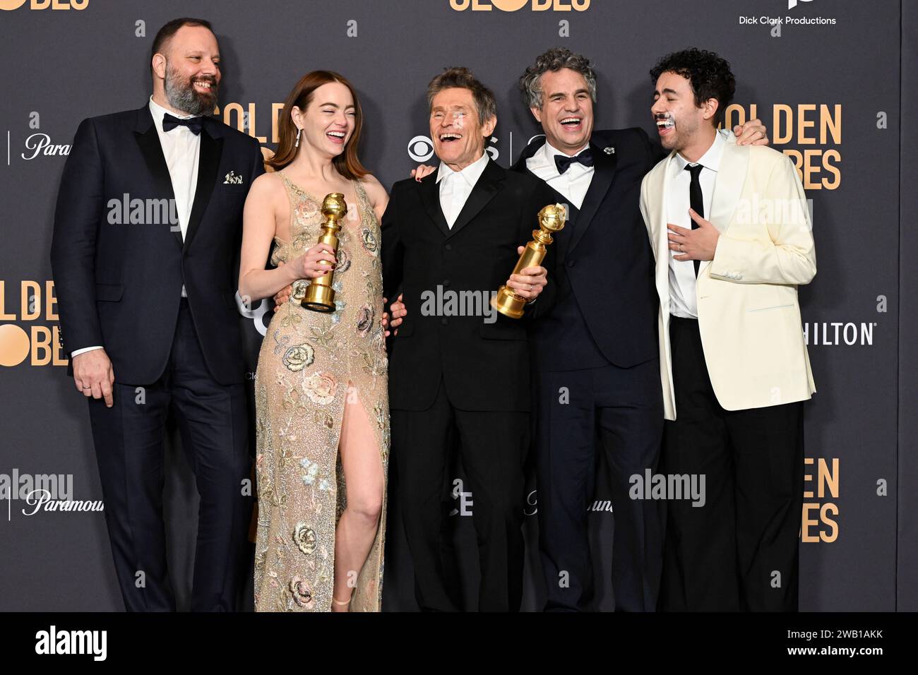 Beverly Hills, Usa. Januar 2024. Yorgos Lanthimos, Emma Stone, Willem Dafoe, Mark Ruffalo und ...