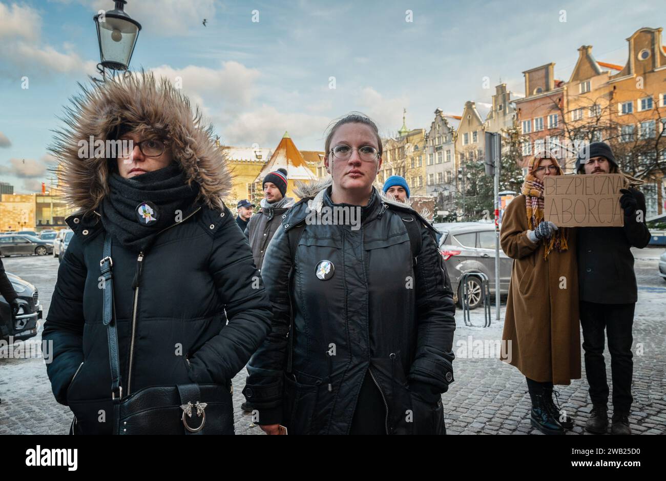 Danzig, Polen. Januar 2024. Demonstranten halten während der ...