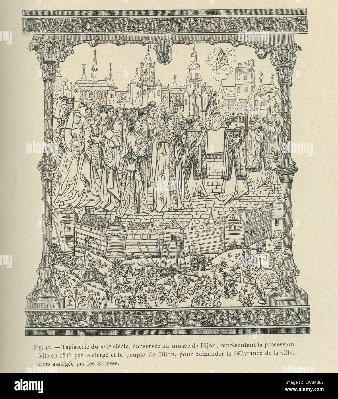 Gravur eines Wandteppichs aus dem 16. Jahrhundert, der die Prozession ...