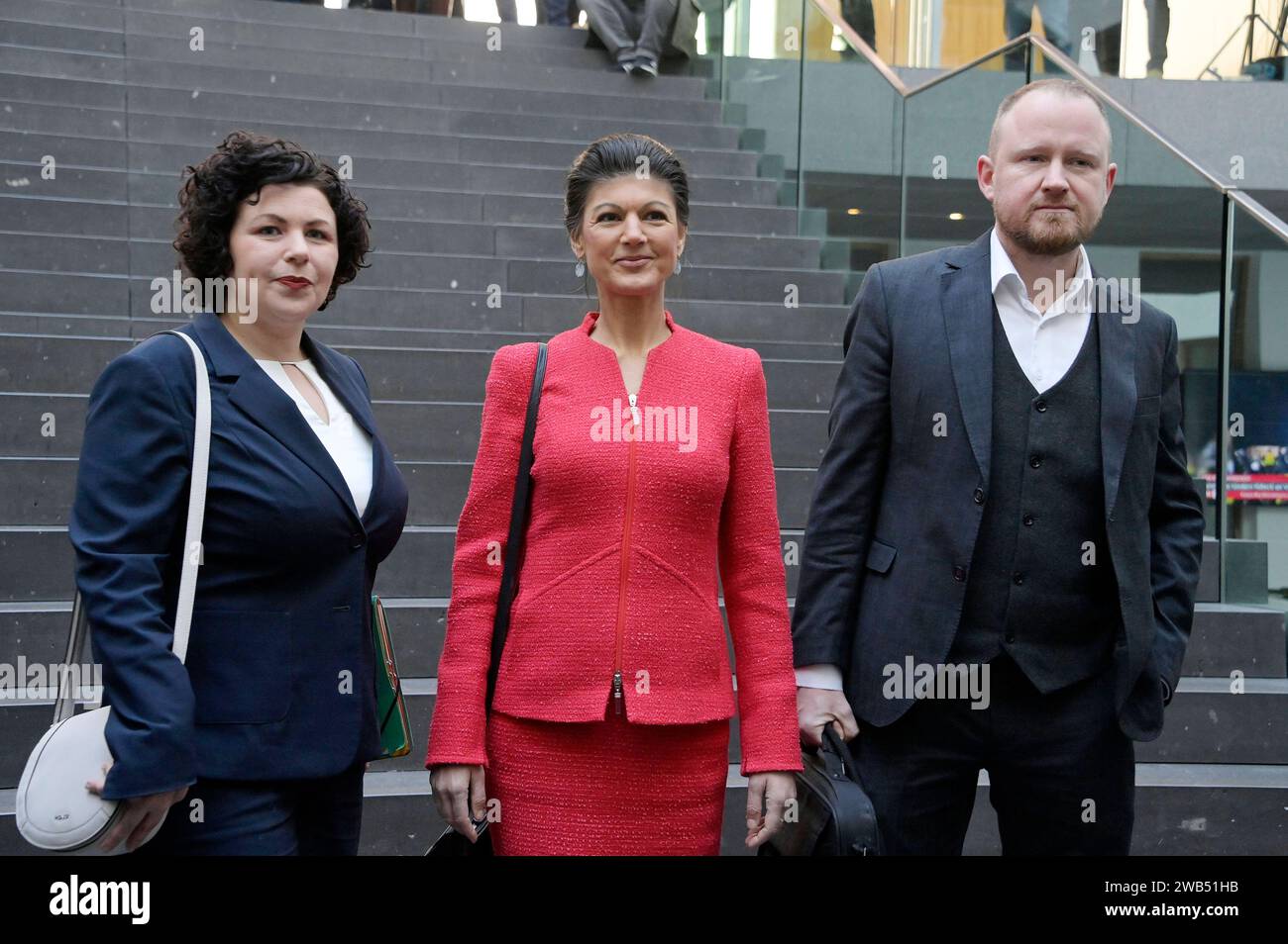 Amira Mohamed Ali, Sahra Wagenknecht und Christian Leye bei der Bundespressekonferenz zur ...