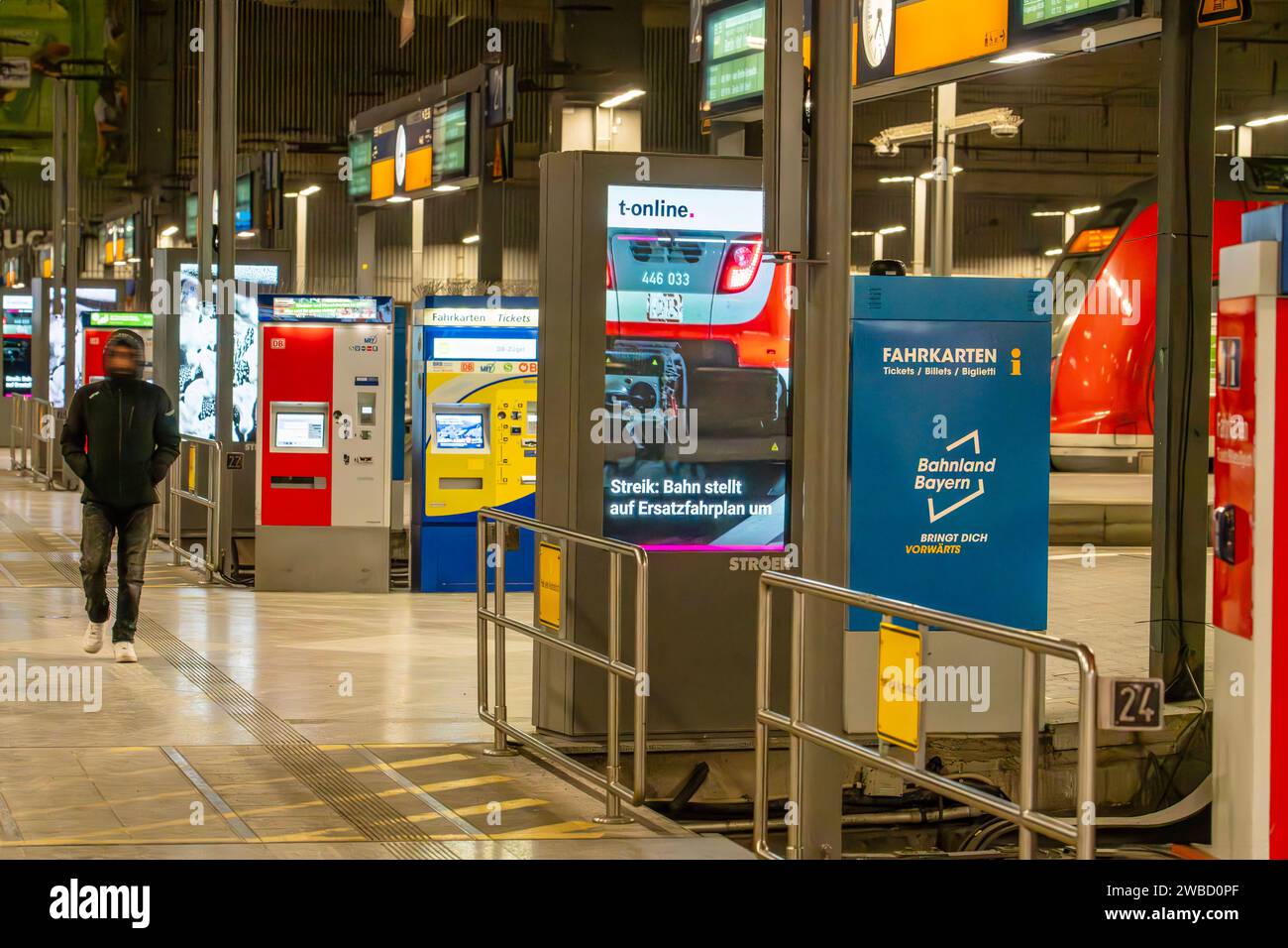 Streik der Lokführergewerkschaft GDL, leerer Hauptbahnhof morgens um 7:20 Uhr, München, 10 ...