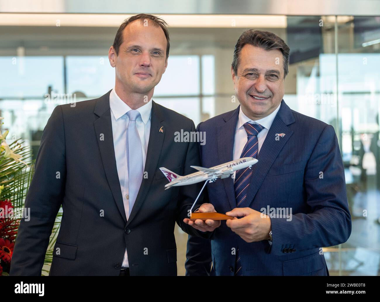 Doha, Prag. Januar 2024. Feierliche Präsentation der Qatar Airways ...