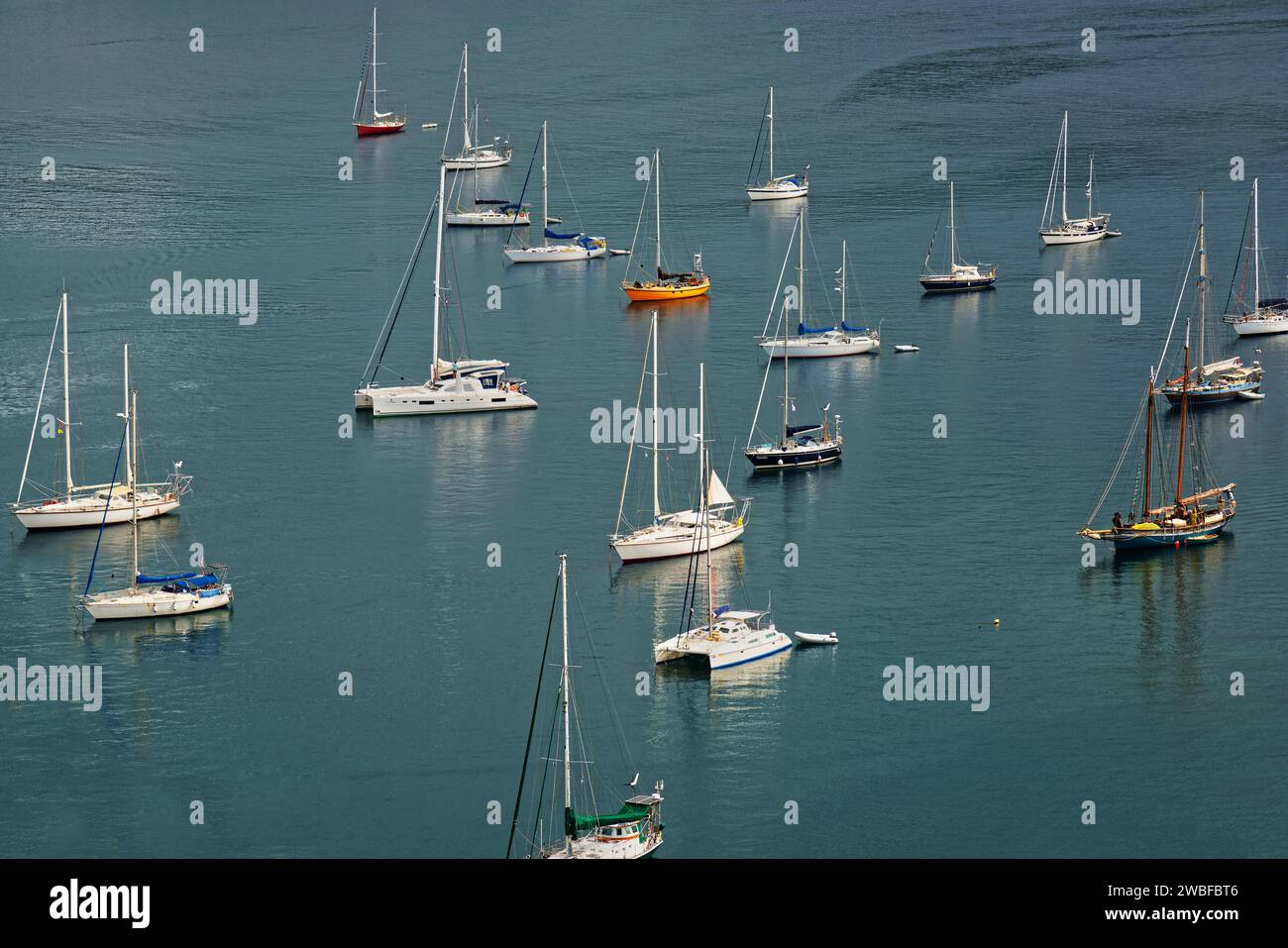 Mehrere Segelboote auf ruhigem Wasser mit sichtbaren Reflexen, Monte da ...