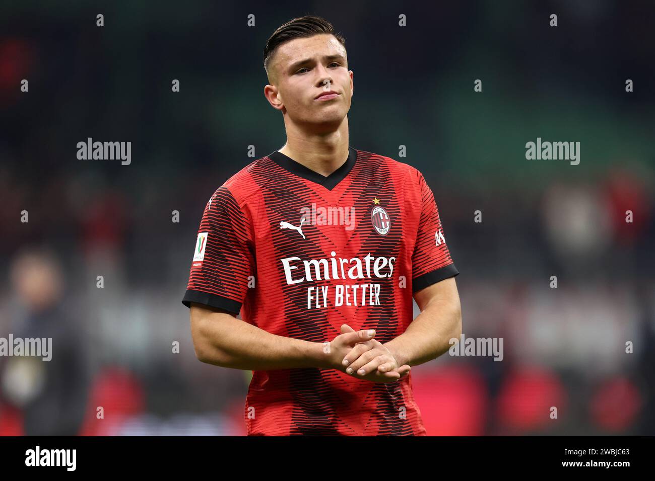 Mailand, Italien. Januar 2024. Jan-Carlo Simic vom AC Milan sieht am Ende des Fußballspiels ...