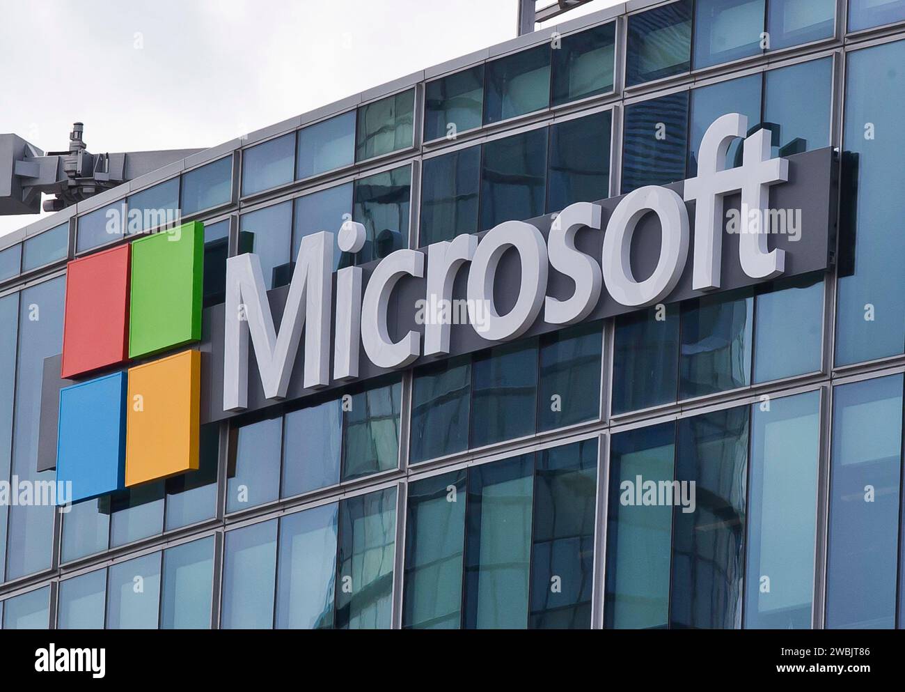FILE - The Microsoft logo is seen in Issy- les-Moulineaux, outside ...