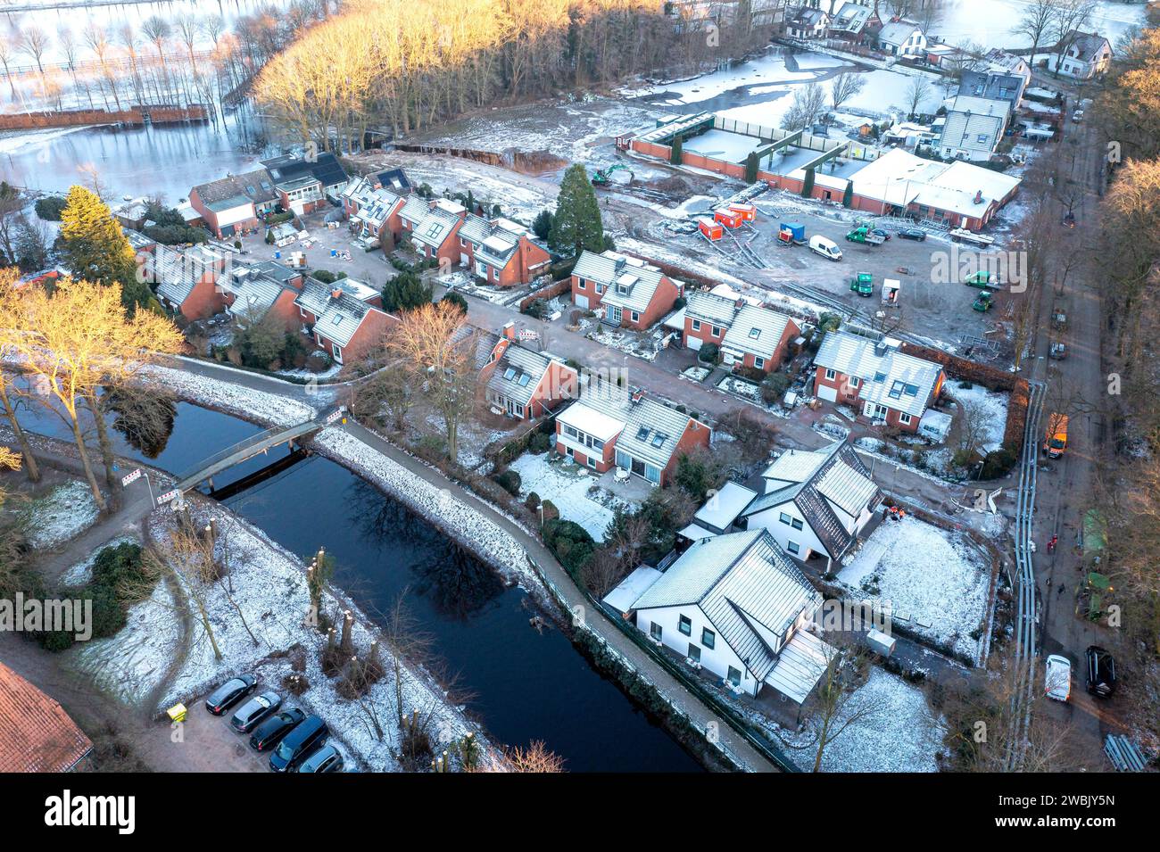 Lilienthal, Deutschland. Januar 2024. Häuser in der Hochwasserzone ...