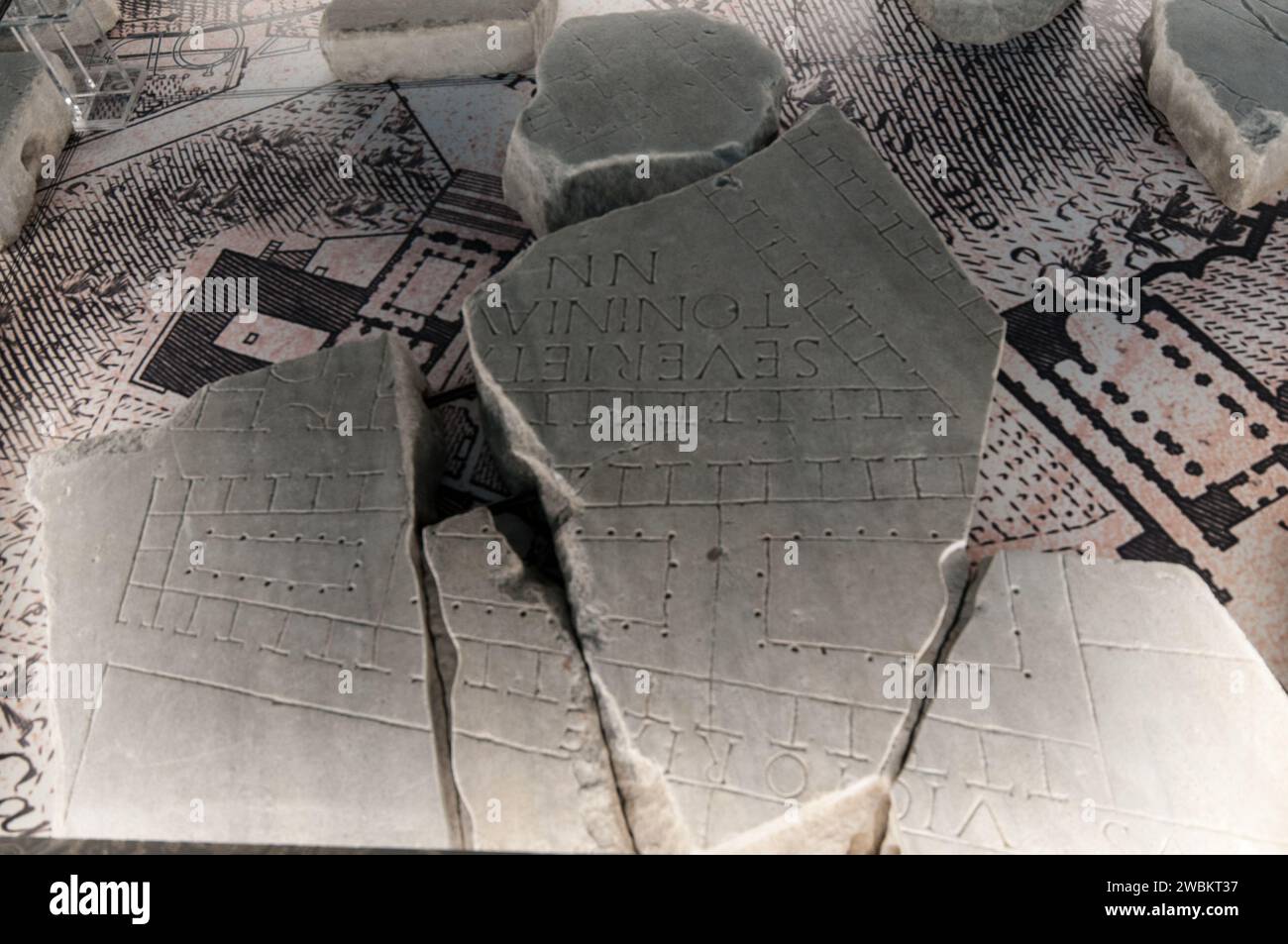 Rom, Italien. Januar 2024. Die riesige Marmorkarte (Forma Urbis Romae ...