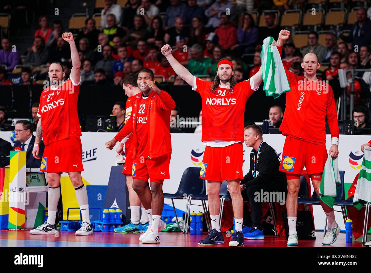 Denmarks Henrik Molgaard, Mads Mensah, Mikkel Hansen und Simon Hald ...