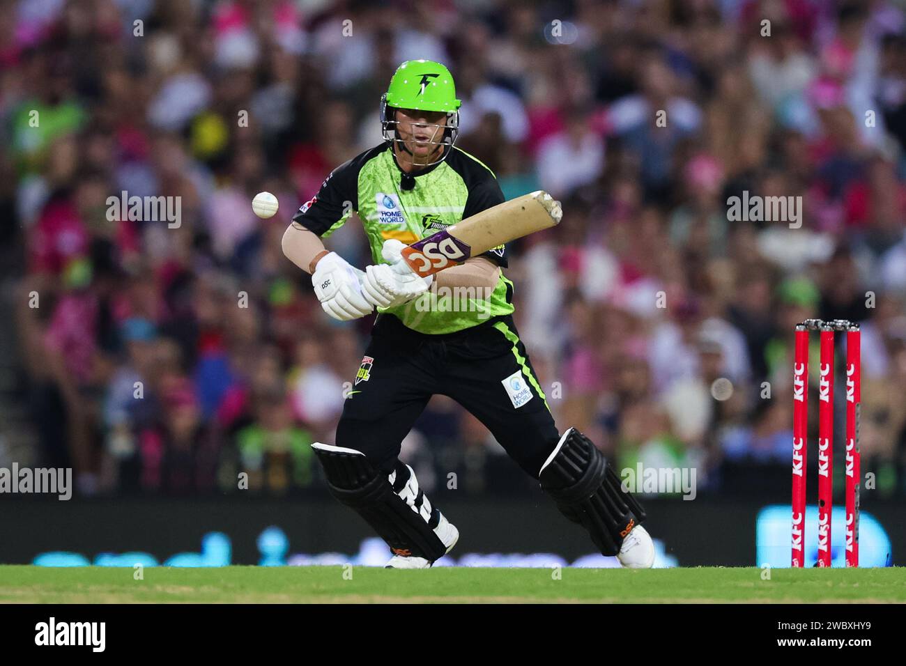 Sydney, Australien, 12. Januar 2024. David Warner trifft den Ball ...
