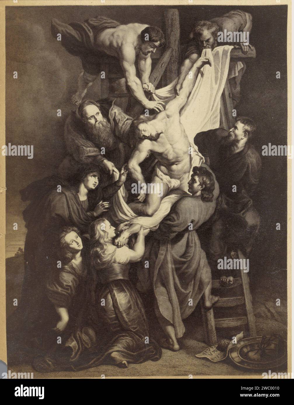 Fotoproduktion von einem Druck zum Gemälde Kreuz-Verfall von Peter Paul Rubens, Anonym, Anonym ...