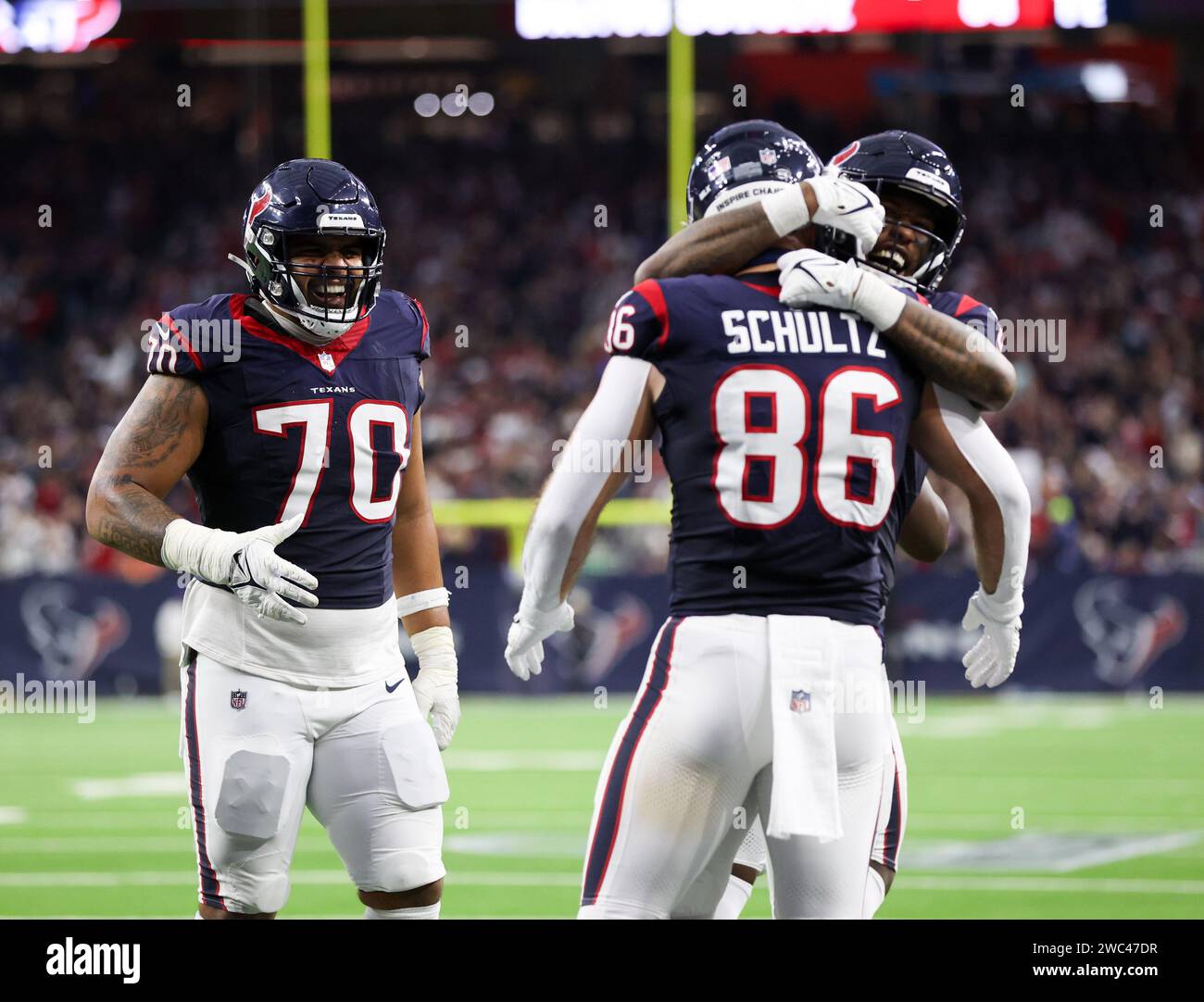 13. Januar 2024: Texans Center Juice Scruggs (70) und Wide Receiver ...
