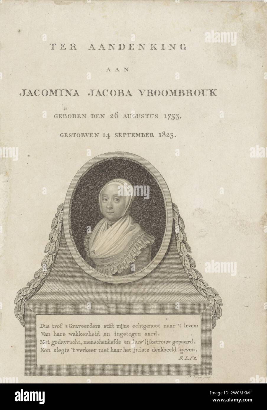 Porträt von Jacomina Jacoba Vroombrouk, Philippus Velijn, nach Reinier ...