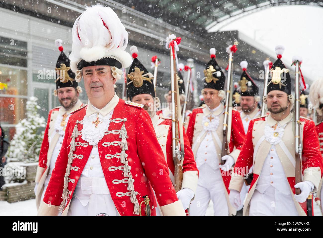 Die Roten Funken beim Empfang der deutschen Handballnationalmannschaft am Hauptbahnhof, am 17.01 ...