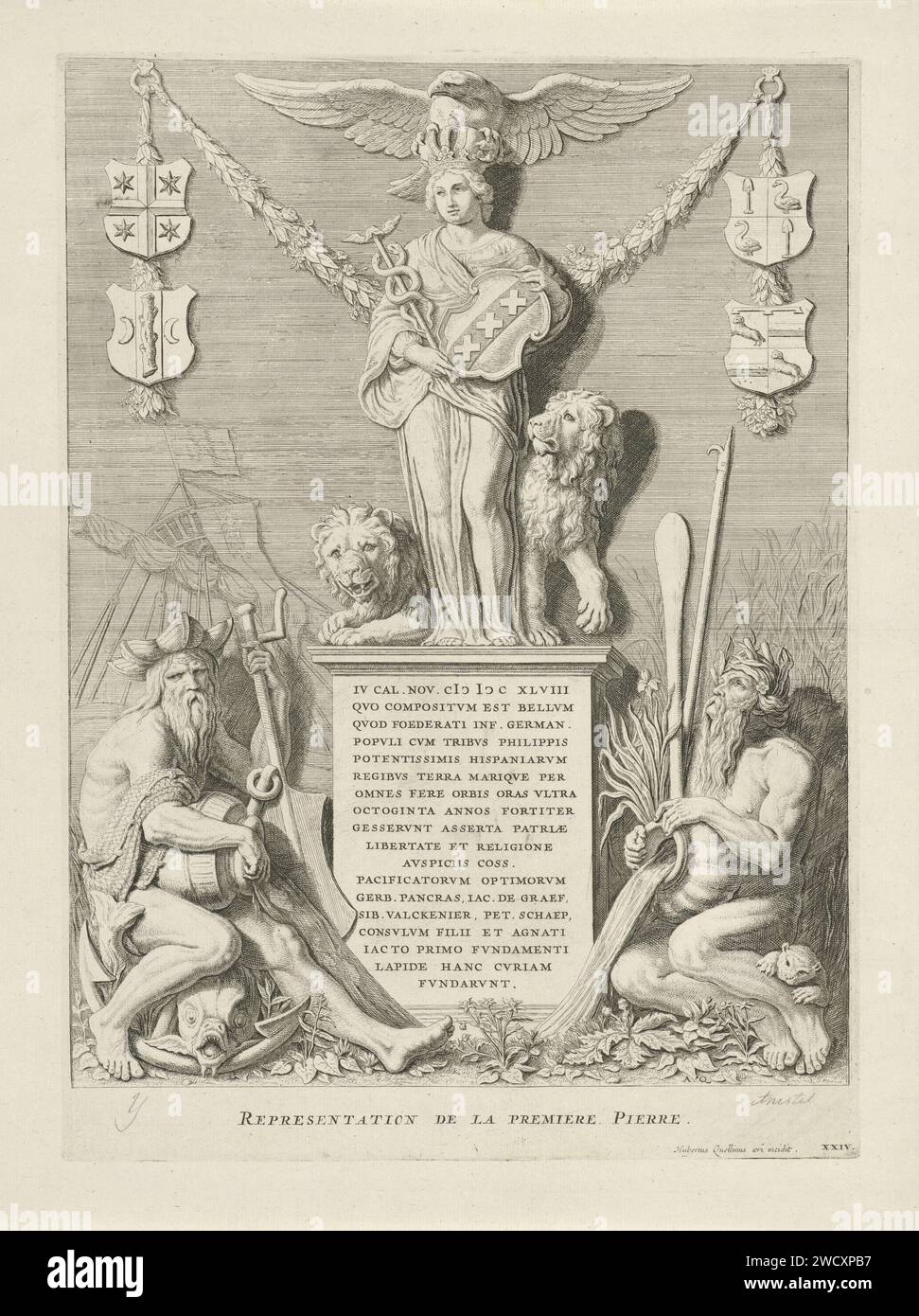 Skulpturengruppe mit der Amsterdamer Jungfrau, Flussgötter und ...