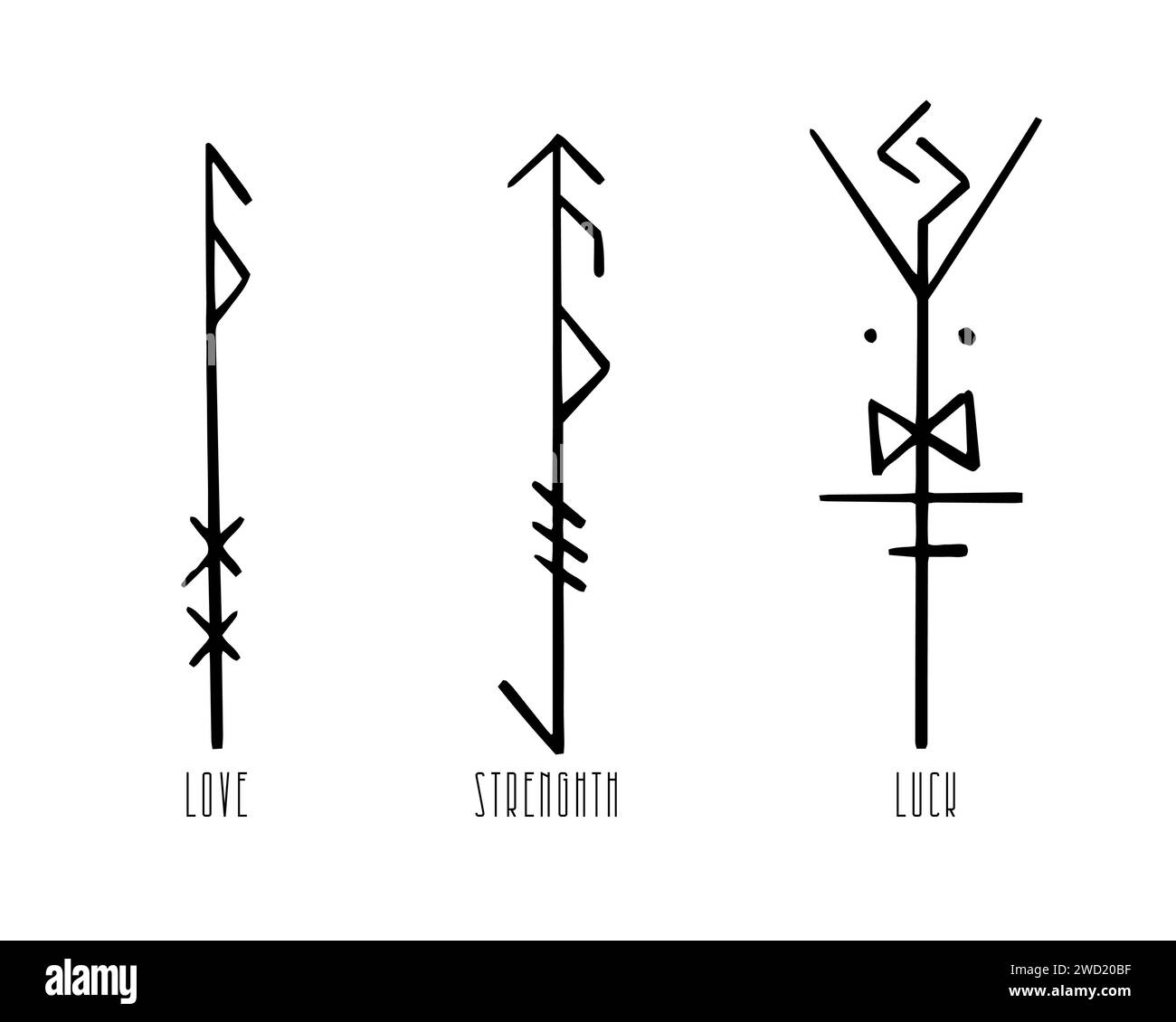 Nordische keltische Runen, nordische Schutzsymbole im Doodle-Stil ...