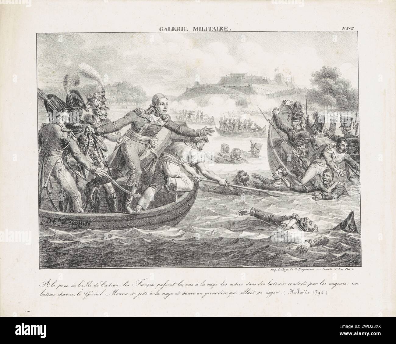 General Moreau rettet einen Grenadier aus dem Wasser, 1794, Hippolyte ...