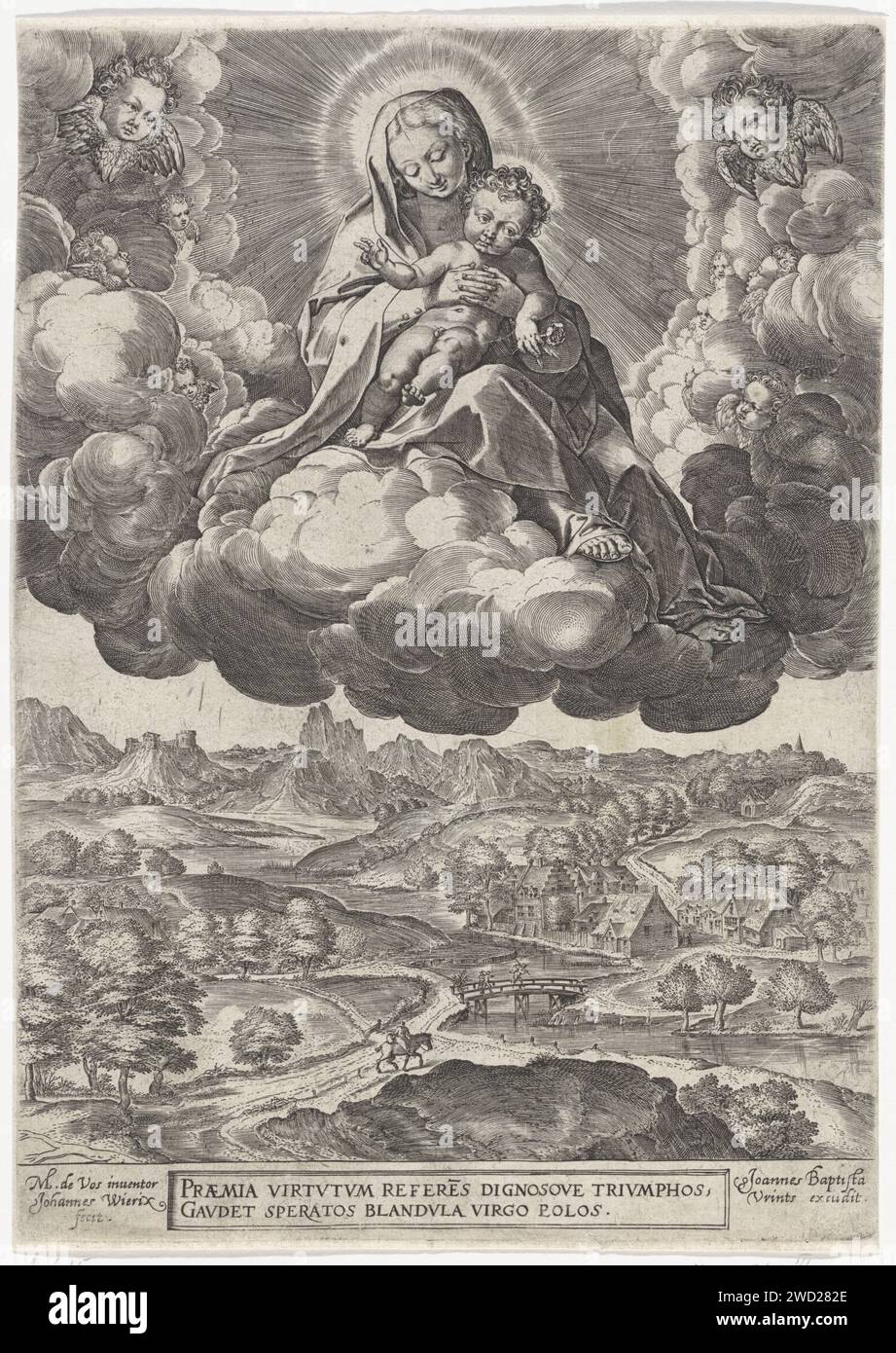 Maria mit dem Christuskind auf den Wolken, Johannes Wierix, nach ...