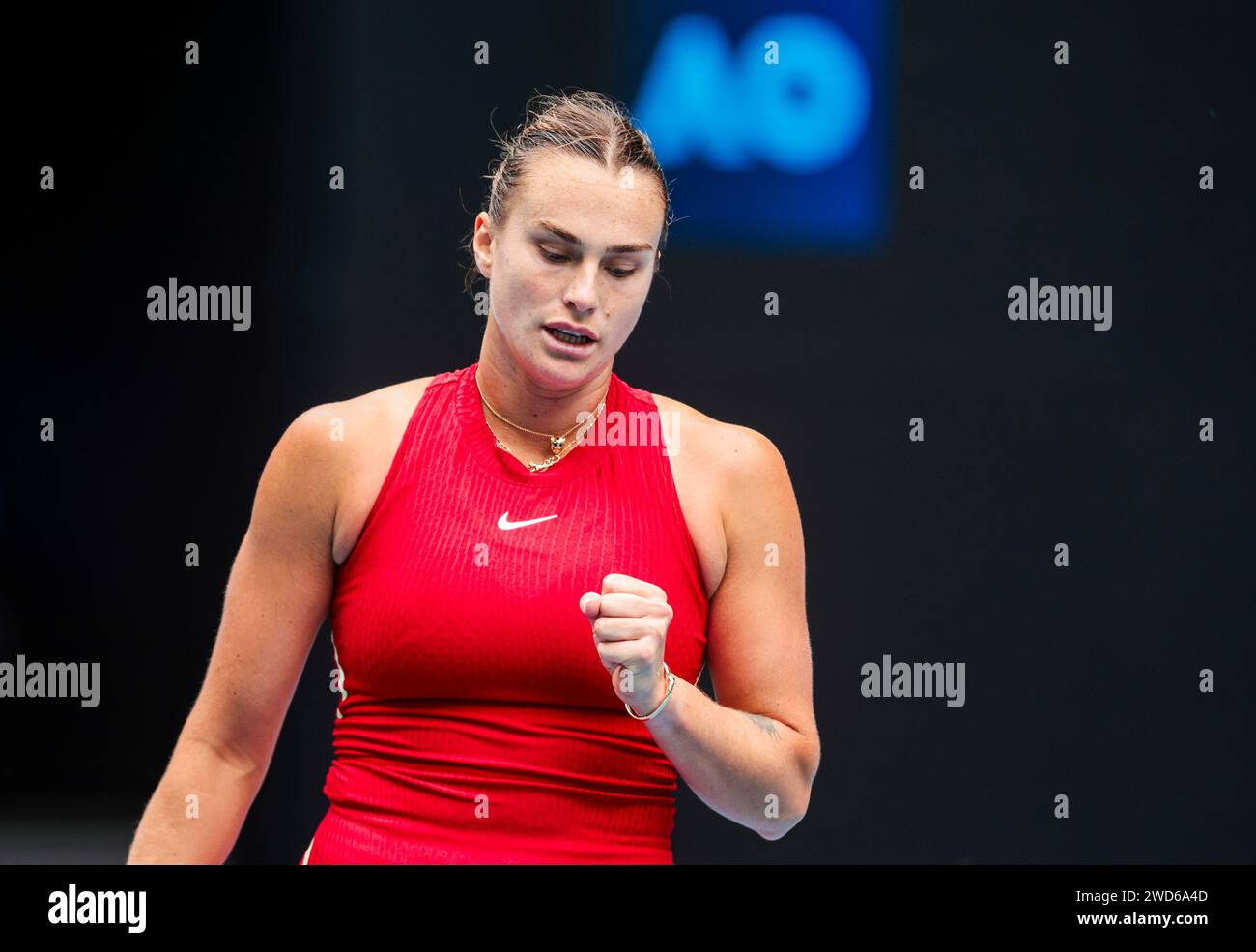 Melbourne, Australien, 19. Januar 2024. Die Tennisspielerin Aryna Sabalenka aus Weißrussland ...
