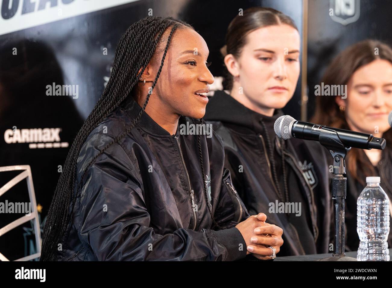 New York, USA. Januar 2024. Crystal Dunn spricht am 19. Januar 2024 im ...