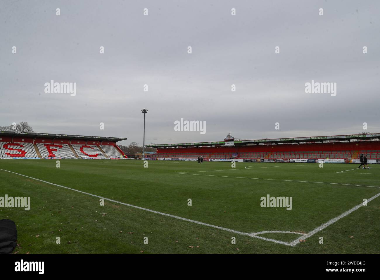 Ein allgemeiner Blick auf das Lamex Stadium, Heimstadion von Stevenage ...