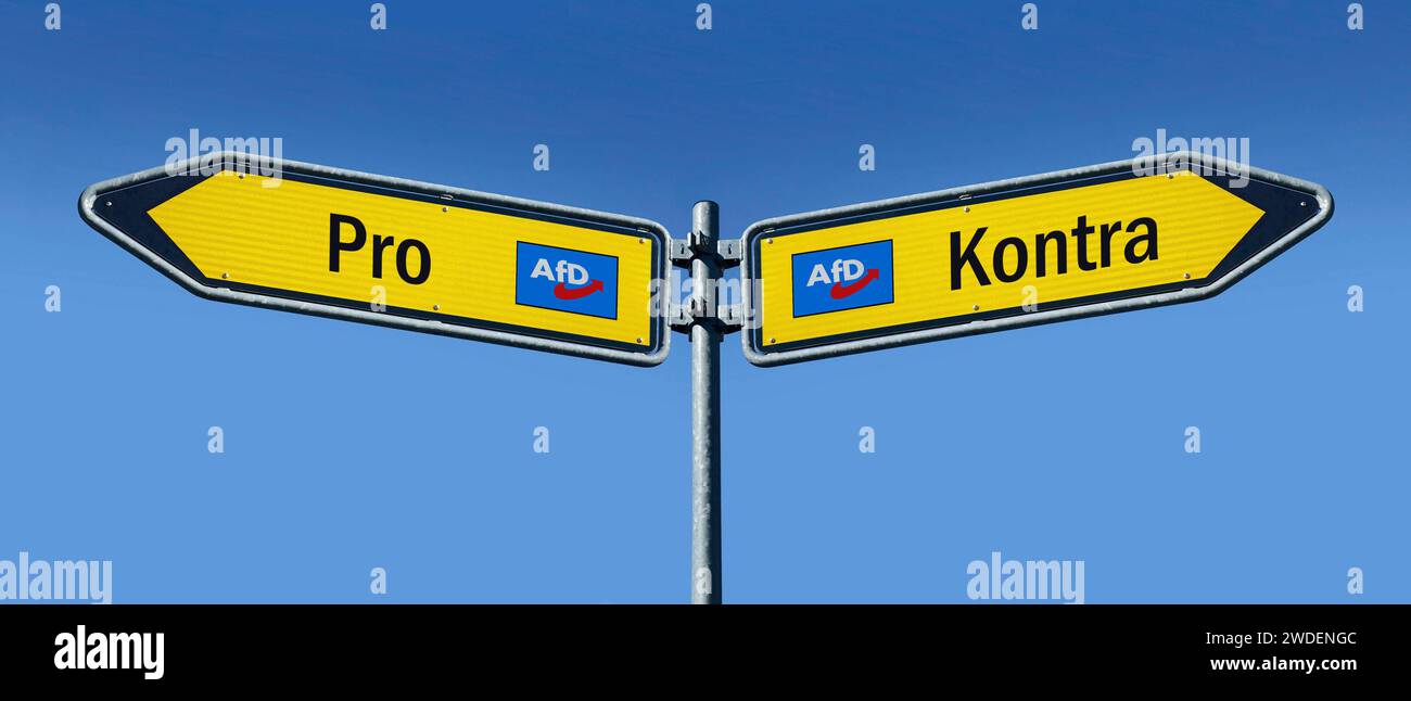 zwei Wegweiser mit AfD-Logo sowie Pro und Kontra zwei Wegweiser mit AfD ...