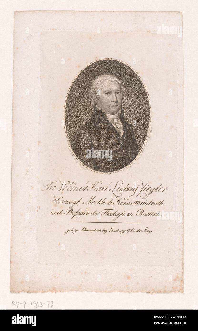 Porträt van Werner Karl Ludwig Ziegler, Johann Daniel Laurenz (II), nach Friedrich Erhard Wagner ...