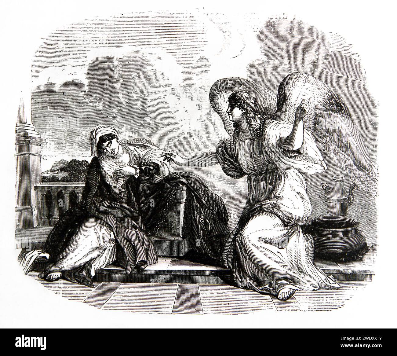 Illustration des Engels des Herrn, der Manoahs Frau erscheint und der ...