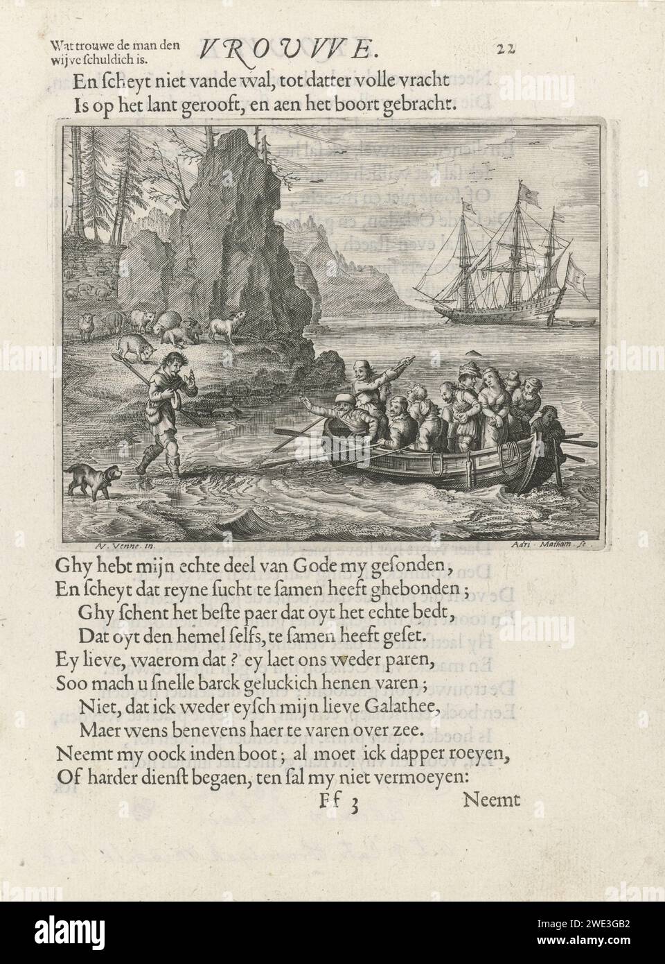 Schleudern Sie einen Hirten an einem Ufer, Adriaen Matham, nach Adriaen ...