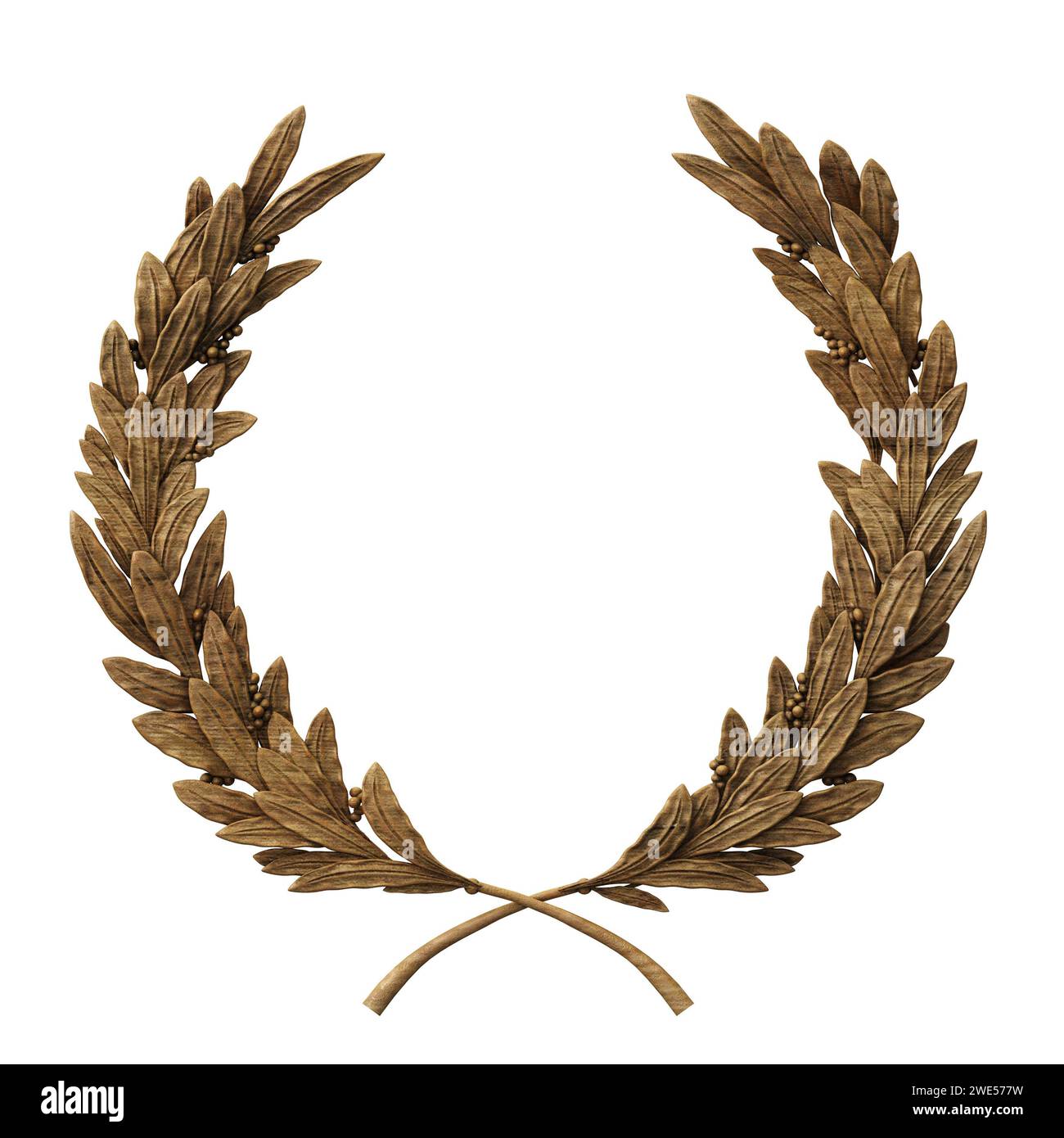 3D-Abbildung. Hölzerner antiker, realistischer Vintage-Siegerkranz mit ...